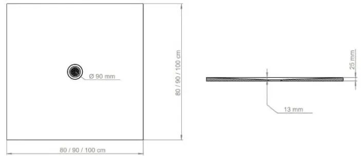 Polimat Čtvercová sprchová vanička z minerálního kompozitu Fresco 80x80 (90x90, 100x100) Lesk Barva: Bílá, lesk, Rozměry (cm): 100x100