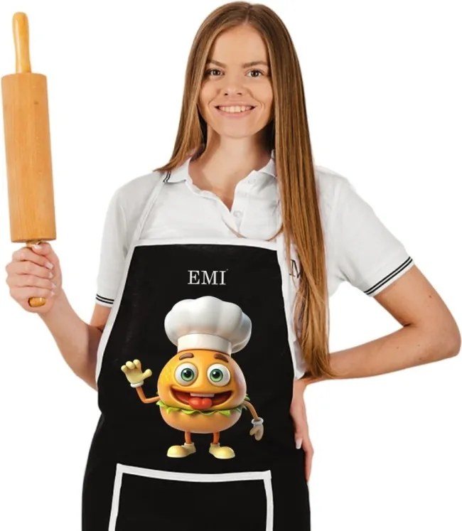 Kuchyňská zástěra Burger EMI, černá
