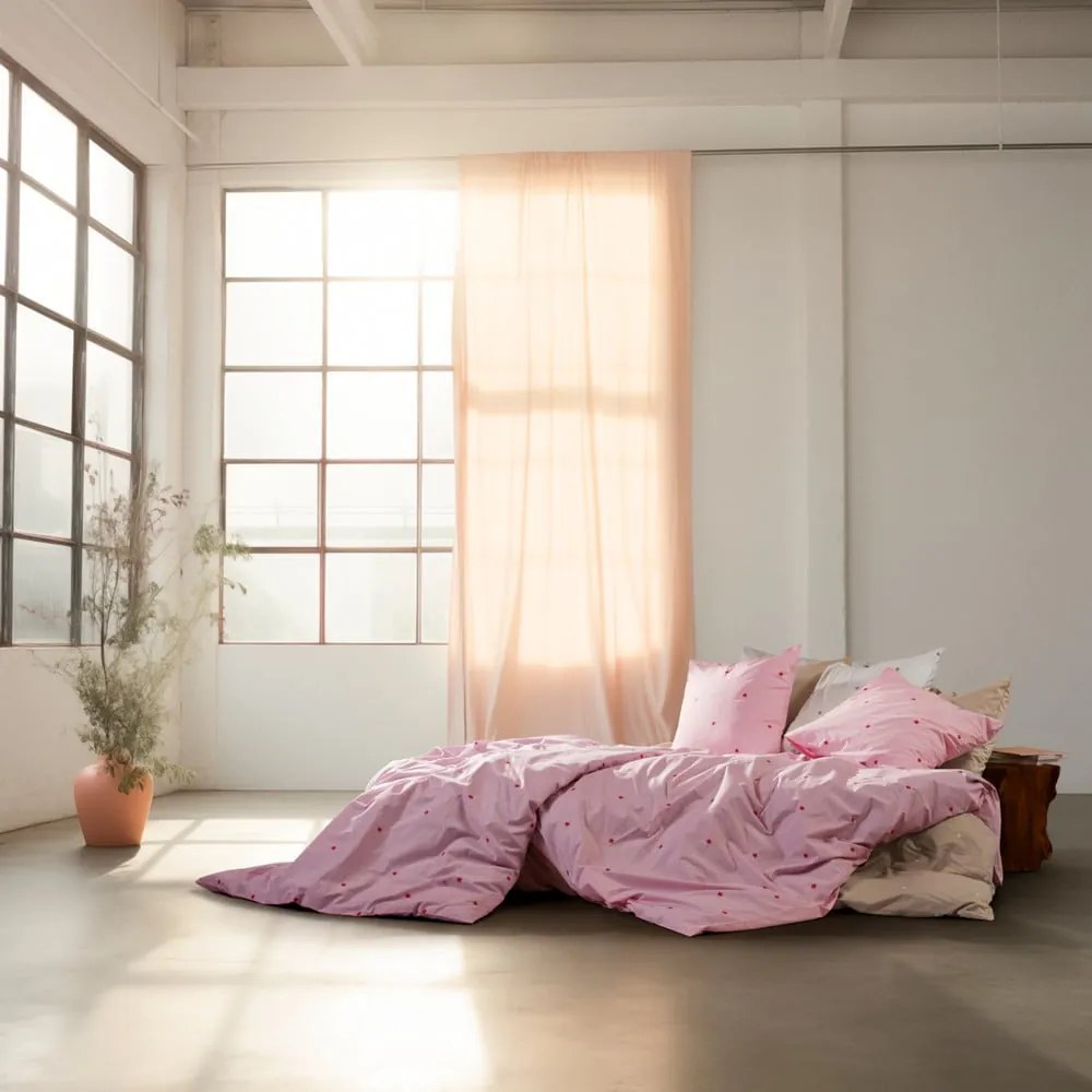 Růžové povlečení na dvoulůžko/prodloužené z bavlněného perkálu 200x220 cm Daisy – JUNA