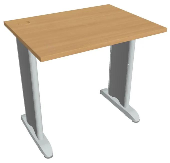Stůl pracovní rovný 80 cm hl. 60 cm - Hobis Flex FE 800 Dekor stolové desky: buk, Barva nohou: Stříbrná