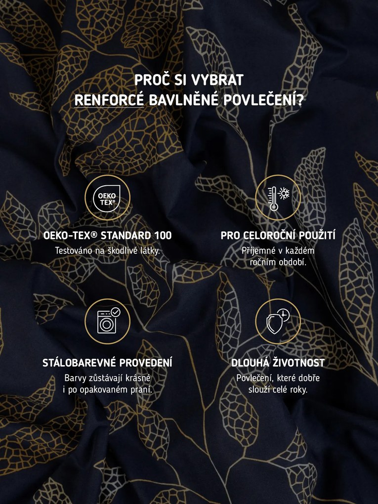 MK Lůžkoviny Bavlněné povlečení Renforcé - Gabriela tmavě modré 140 × 200 cm, 70 x 90 cm