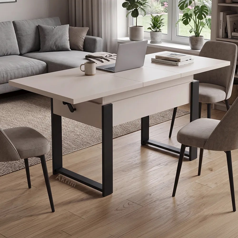 Rozkládací polohovací konferenční stolek HOGO 3v1 | 120-157x62,5-74,5x67 cm | síla horní desky 32 mm | kašmír/černé nohy