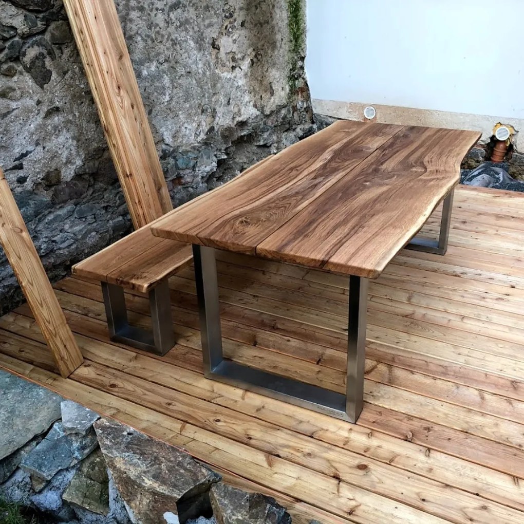 KULHÁNEK Zahradní sestava s nerezovými nohami - stůl, lavice bez opěradla Délka: 170 cm