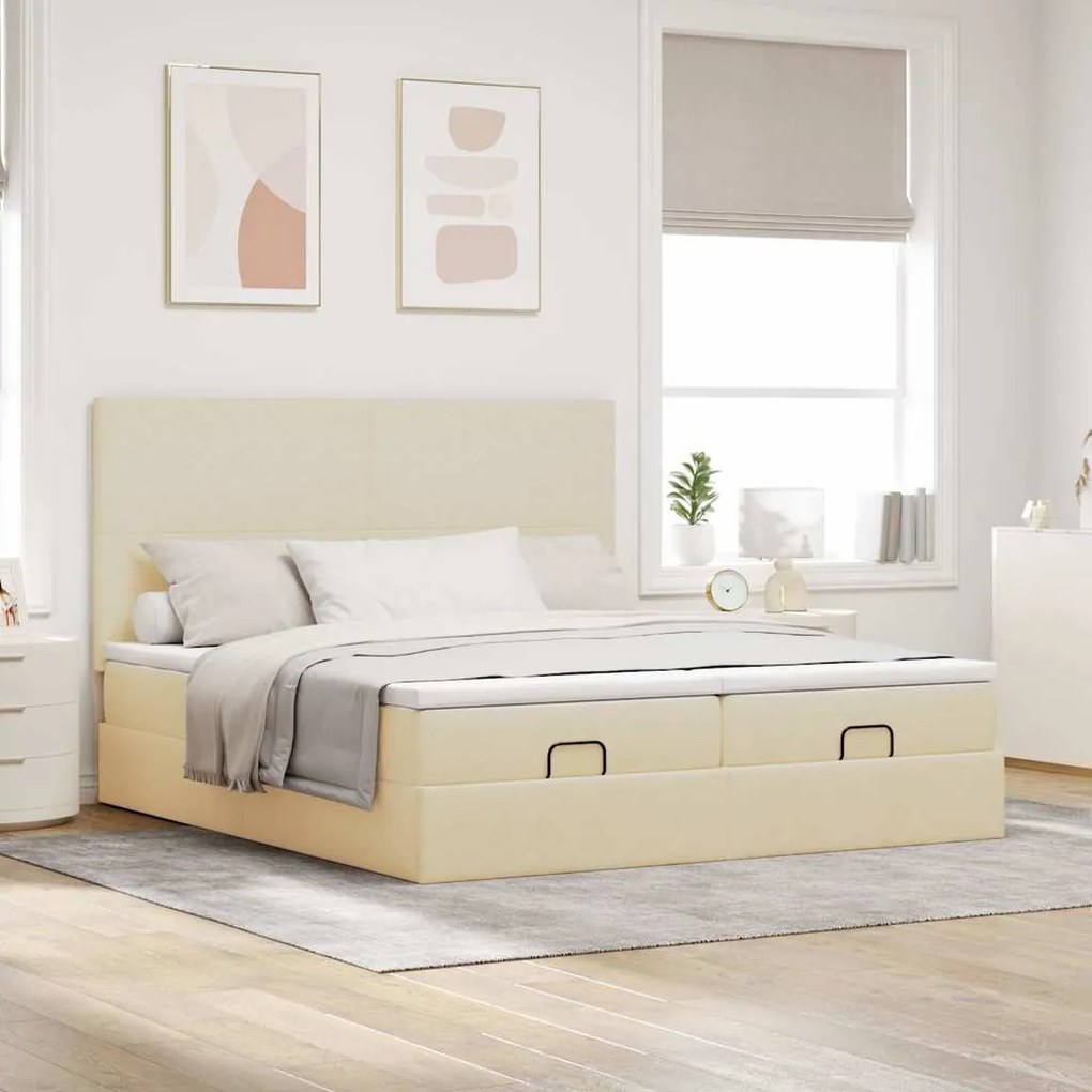Osmanský rám postele s matrací krémová 180x200cm textil 3313676