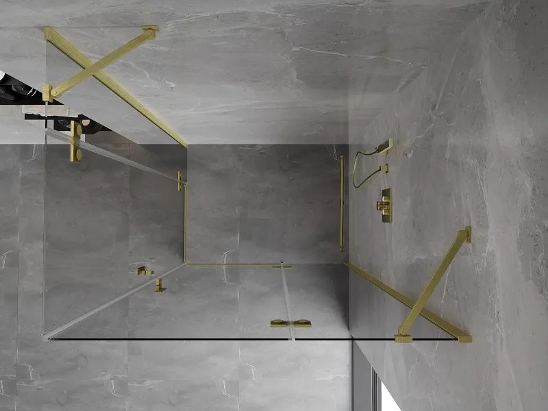 Mexen Mist-H Duo, 2-křídlý výklopný sprchový kout 85 x 120 cm, čiré sklo, zlatý matný profil, 8A5-085L-120P-55-00