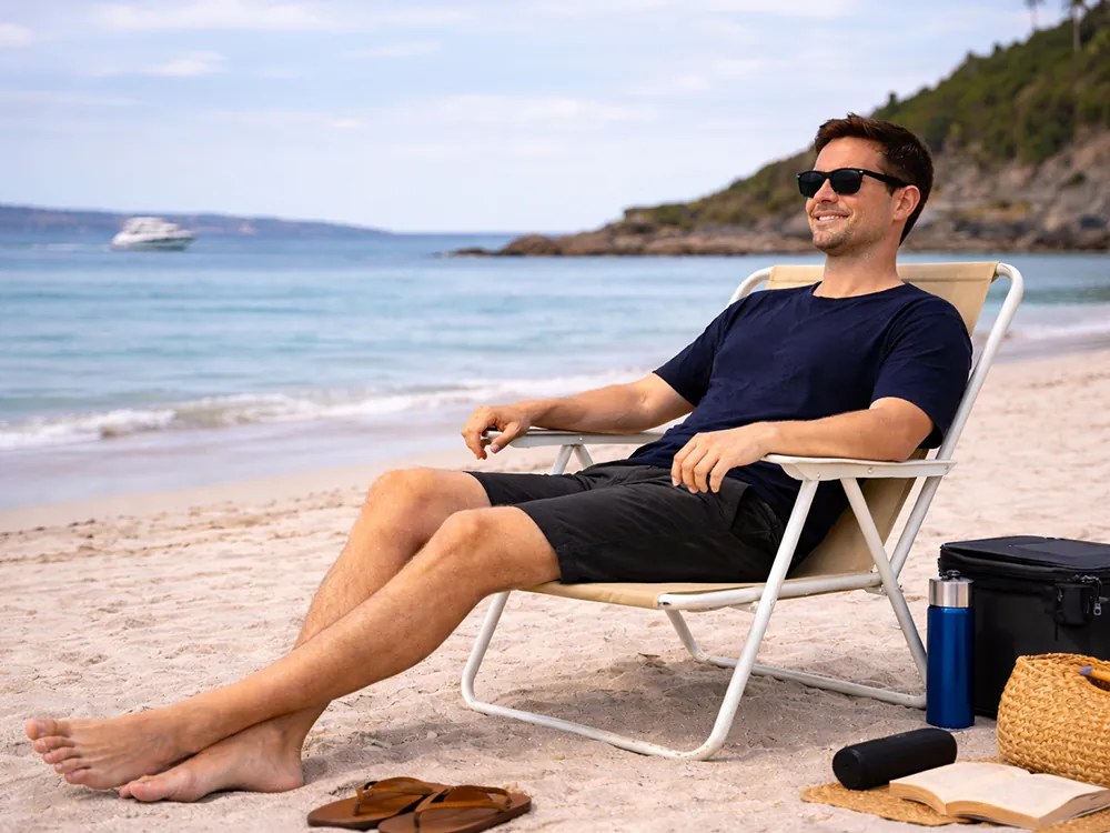 Verk Group Skládací turistická židle s opěrkou – plážová, zahradní, kempovací, lehká