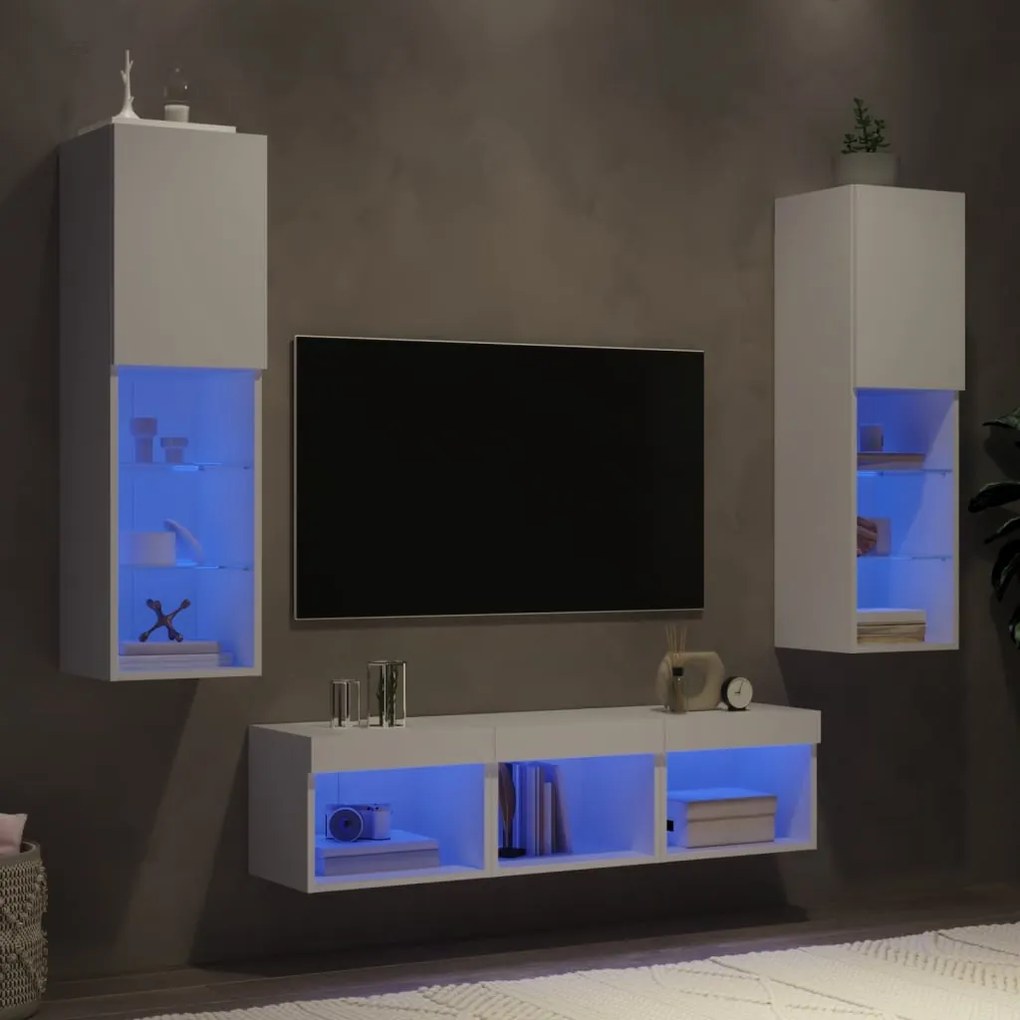 5dílná obývací stěna s LED osvětlením bílá kompozitní dřevo 3216604
