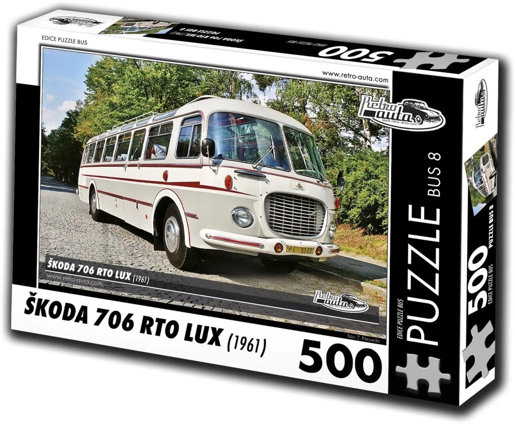 Puzzle retro-auta puzzle bus č. 8 škoda 706 rto lux (1961) 500 dílků