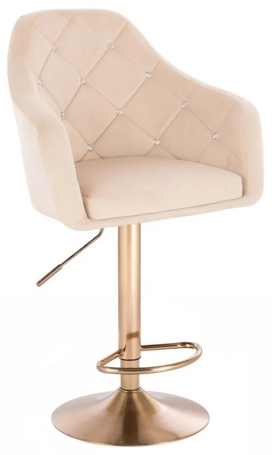 LuxuryForm DESIGN Barová židle ROMA VELUR na zlaté kulaté podstavě - krémová