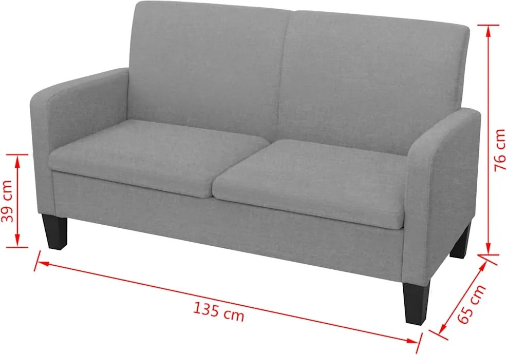 Dvousedačka, 135x65x76 cm, světle šedá 244708