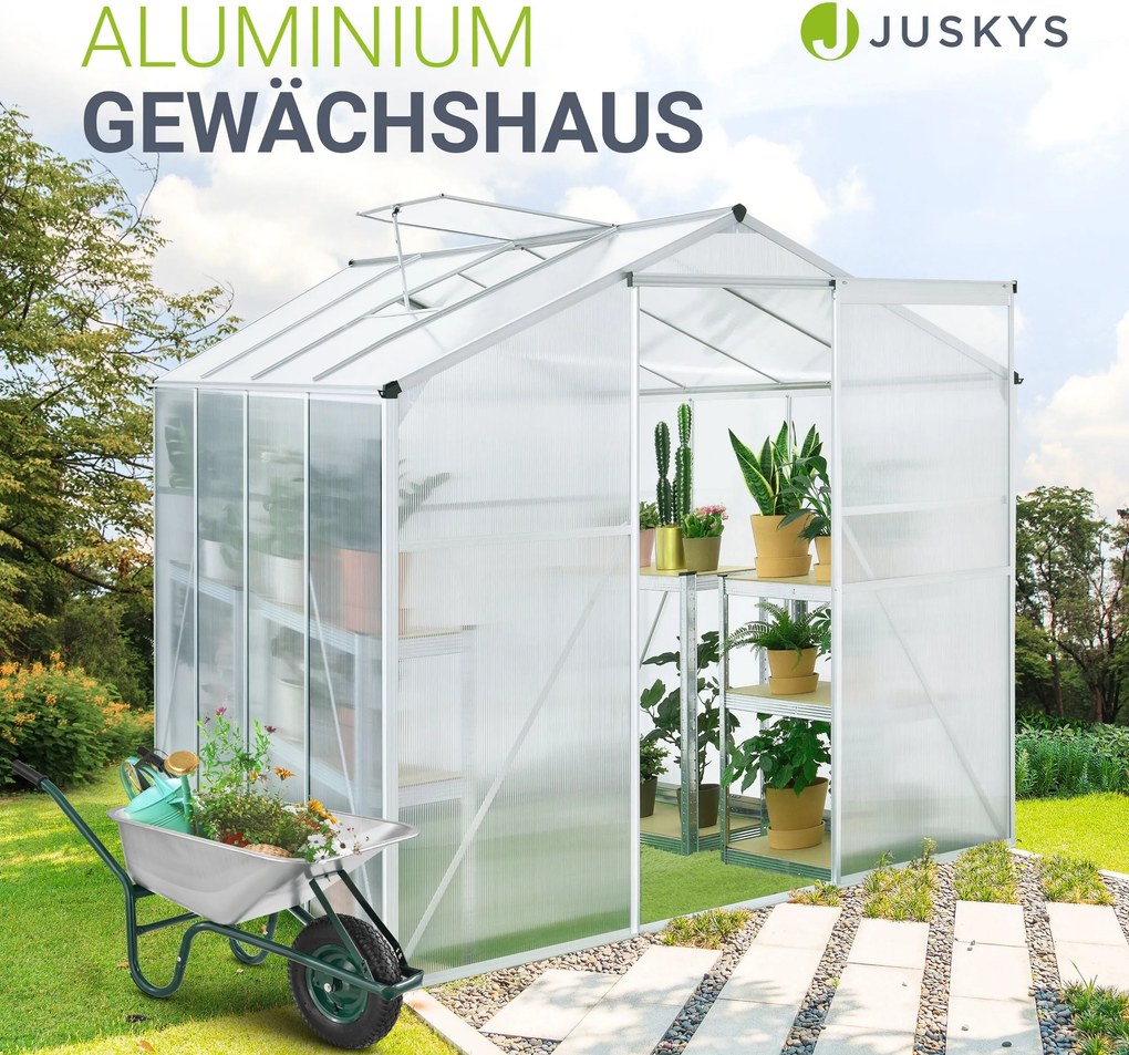 Juskys Hliníkový skleník se základovým rámem Velikost: 4,75 m²