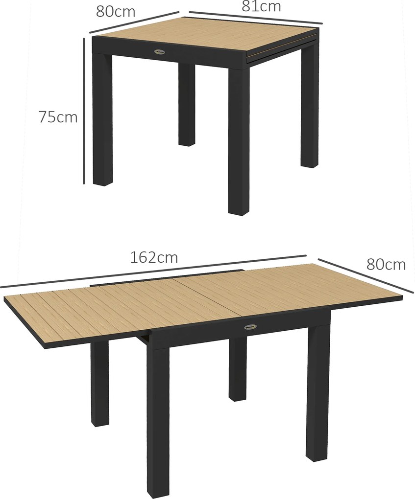 Outsunny jídelní stůl zahradní stůl pro 6 osob rozkládací až do 70 kg nosnost hliník žlutá 81/162 x 80 x 75 cm pro terasu a balkon | Aosom.de