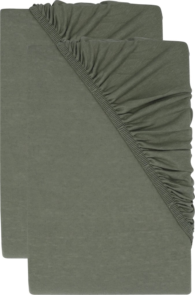Livarno® Sada žerzejových napínacích prostěradel s podílem lnu, 90–100 x 200 cm, 2dílná, zelená