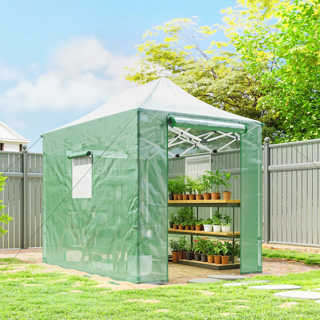 Outsunny Skleník cca 200x300x270 cm Skládací fóliový skleník se šikmou střechou Dveře a okna na zip