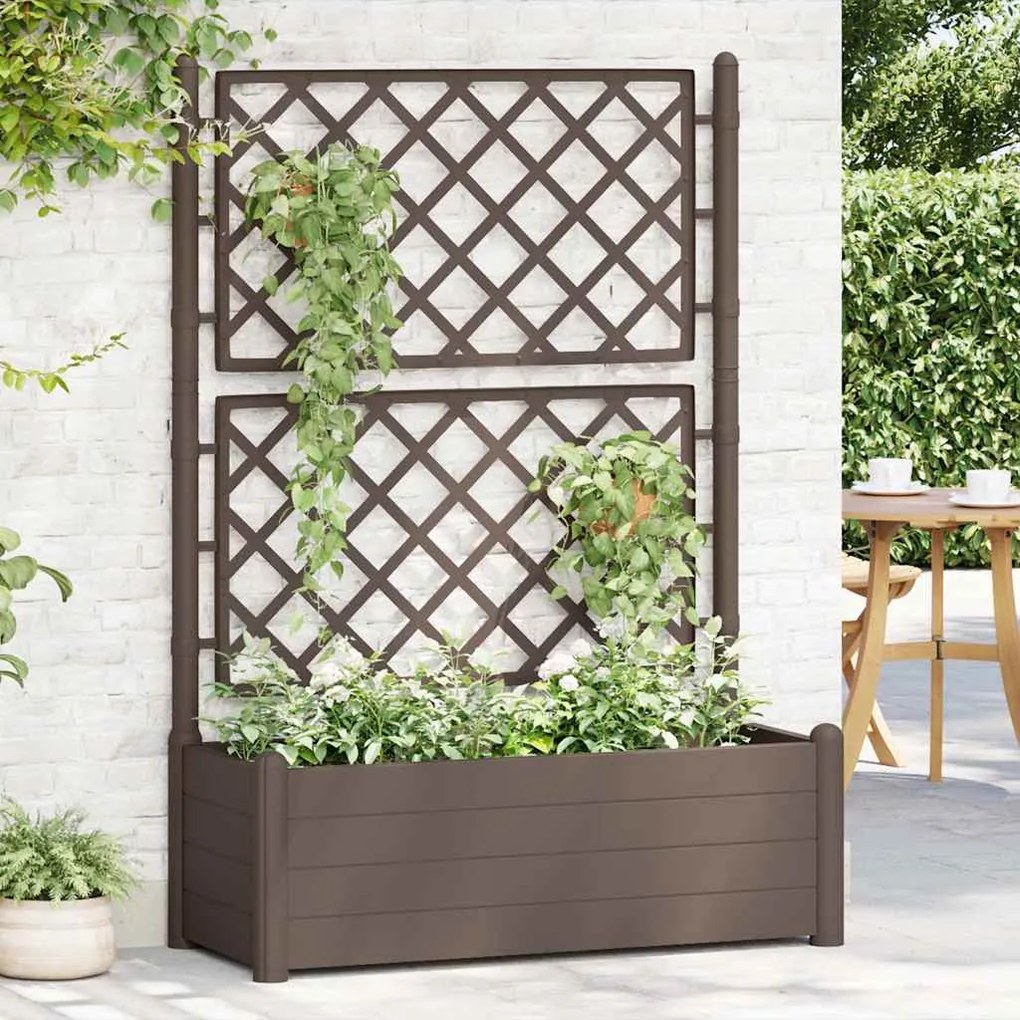 Zahradní truhlík s treláží 100 x 43 x 142 cm PP mokka 313984