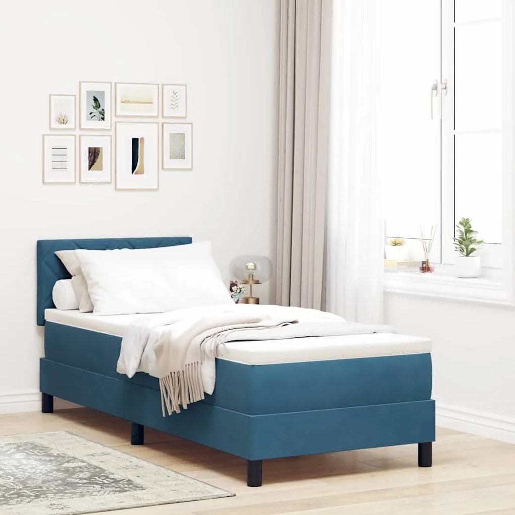 Postel s boxspringem s čelo Tmavě modrá 80 x 200 cm samet 3339204