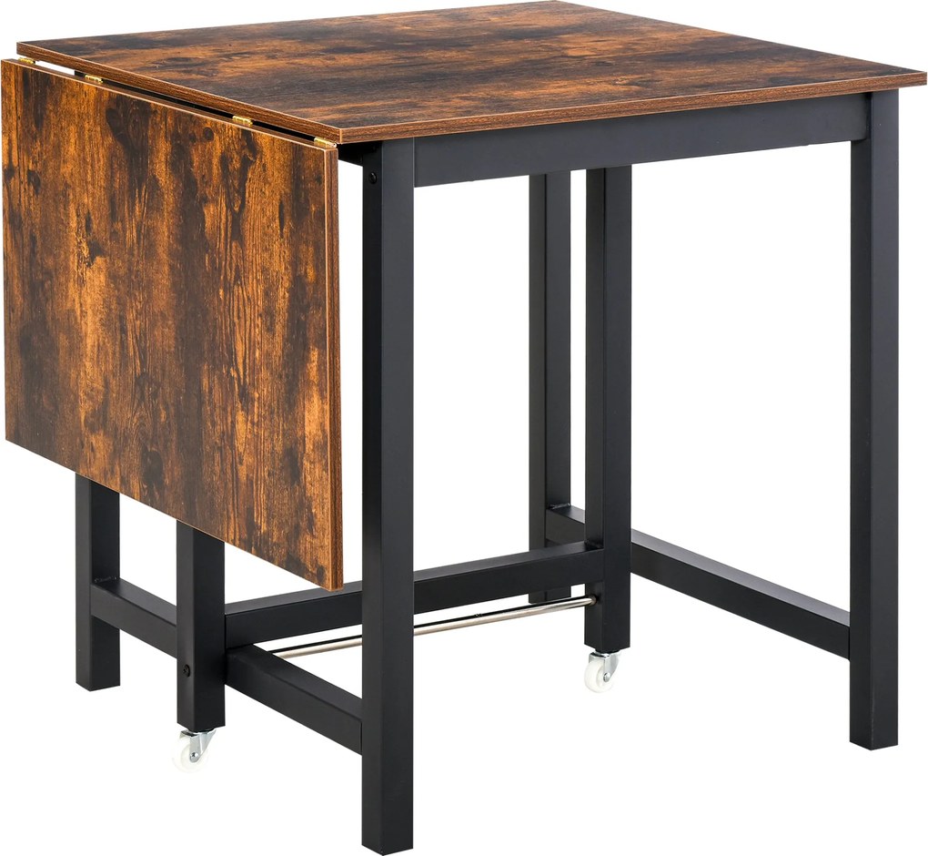 HOMCOM Rozkládací Skládací Jídelní Stůl Obdélníkový pro 4-6 Osob s Kolečky, Jídelní Stůl z Kovového Materiálu 118 x 70 x 76,5 cm Hnědý | Aosom