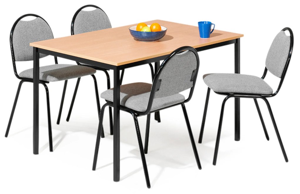 AJ Produkty Jídelní sestava: stůl 1200x800 mm, buk + 4 židle, šedá/černá