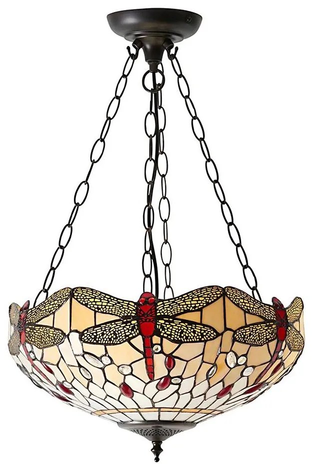 Endon 70759 - Lustr na řetězu Tiffany DRAGONFLY 3xE27/60W/230V pr. 41 cm