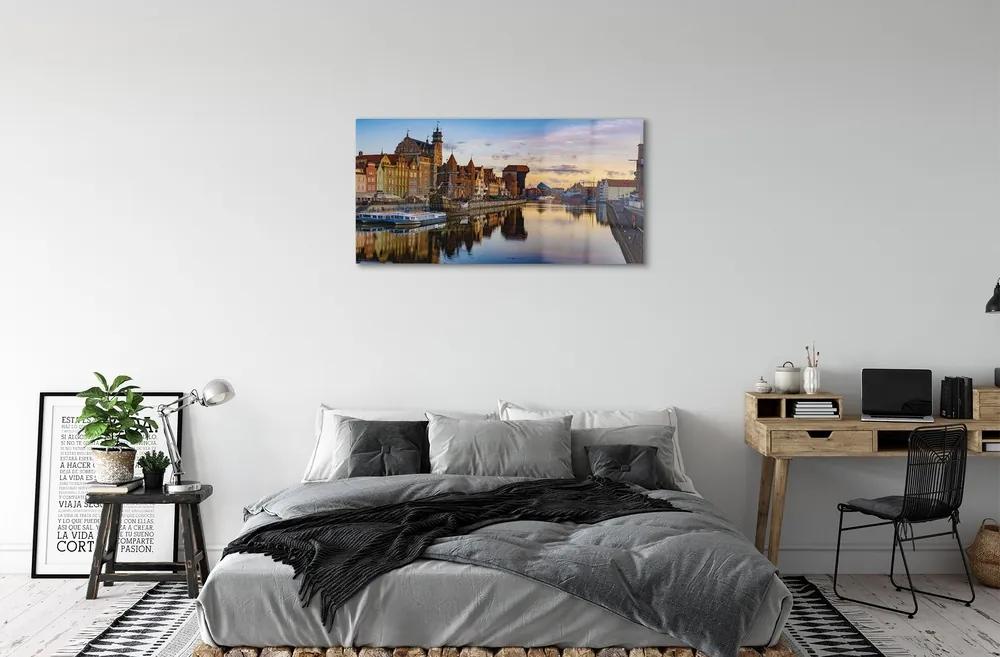 Obraz na skle Port of Gdańsk řeky svítání 100x50 cm