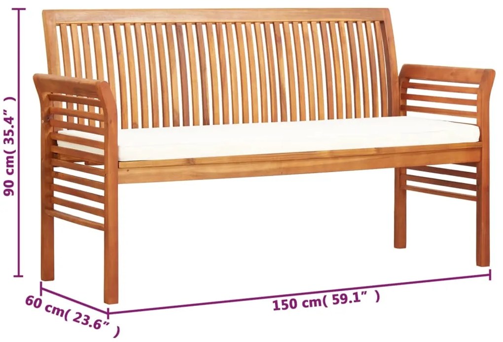 3místná zahradní lavice s poduškou 150cm masivní akáciové dřevo - Default Title