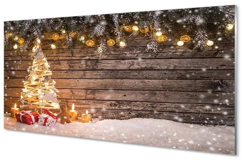 Obraz na skle Vánoční strom dekorace sníh 140x70 cm