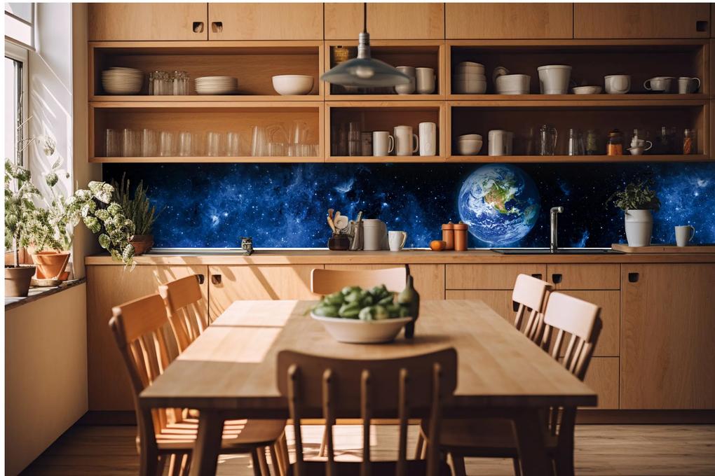 DIMEX | Fototapeta do kuchyně Pohled na Zemi KI-420-233 | 420 x 60 cm | modrá, zelená, bílá