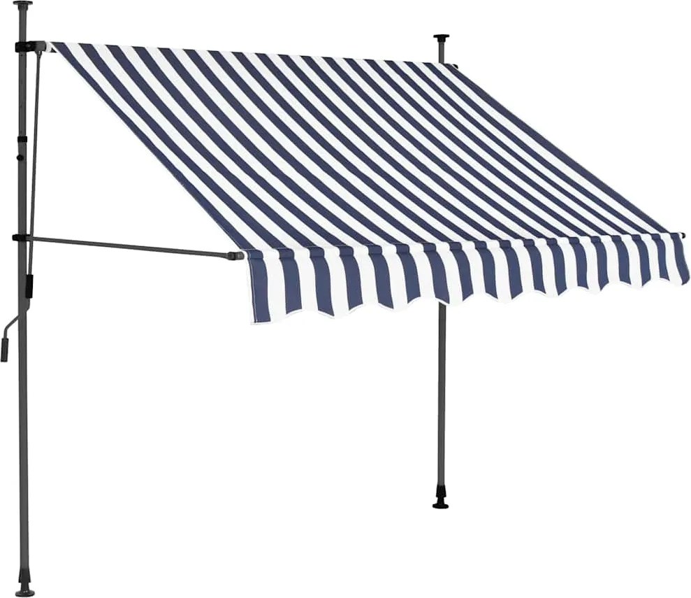 Ručně zatahovací markýza s LED světlem 150 cm modrobílá 145842