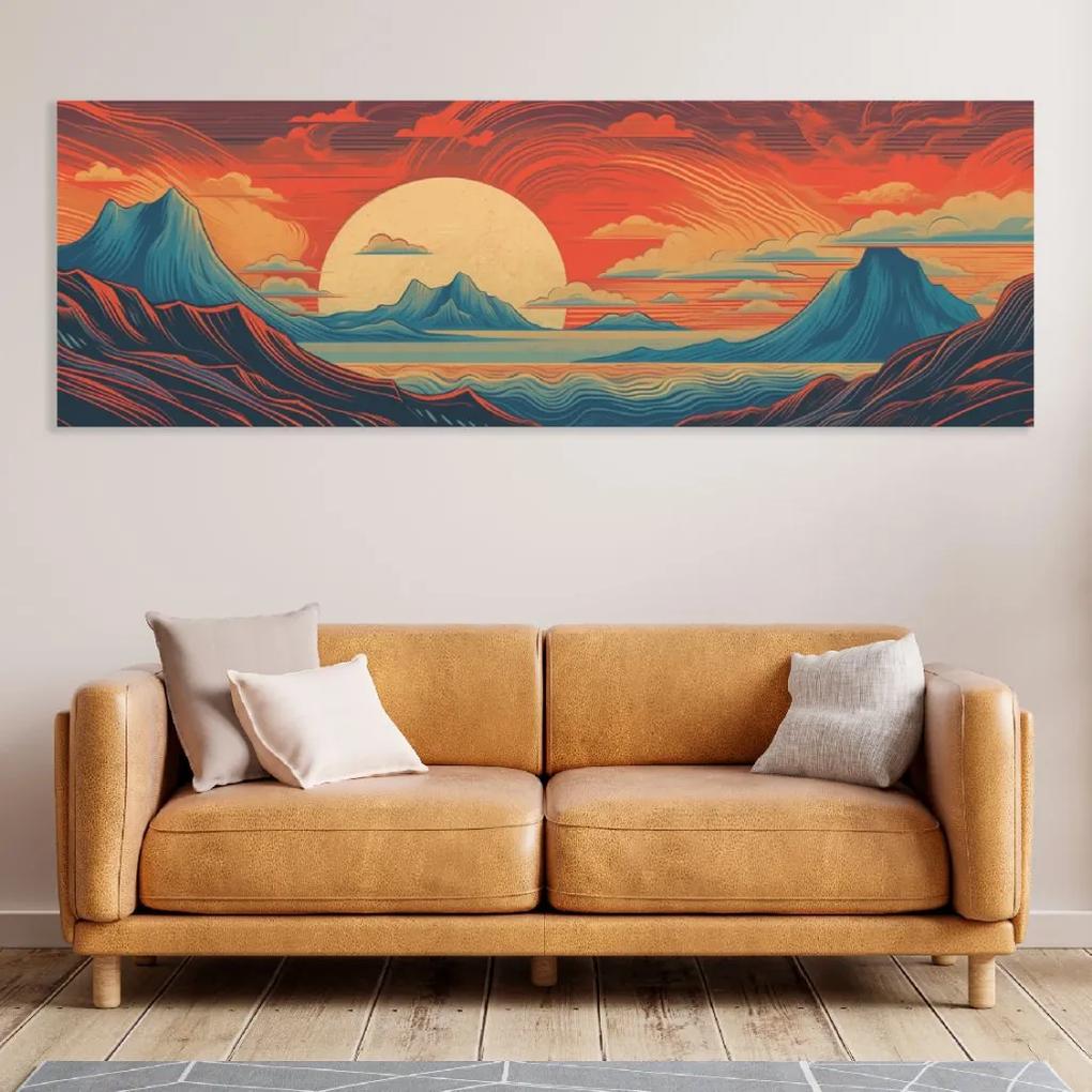 Obraz na plátně - Západ slunce v horách ve stylu Art Deco FeelHappy.cz Velikost obrazu: 240 x 80 cm