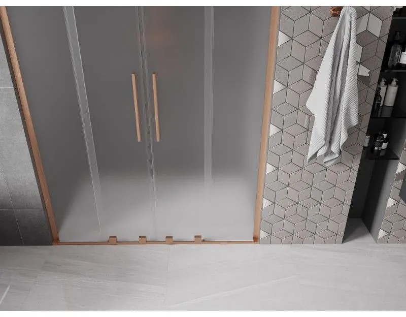 Mexen Velar L Duo, posuvné sprchové dveře do otvoru 160 cm, 8mm sklo námraza, měděná matná, 871-160-003-32-65