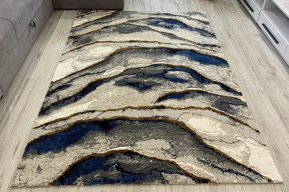 HU Modro-šedý moderní koberec Artiste 23433B-Modra-siva Rozměr: 60x110 cm