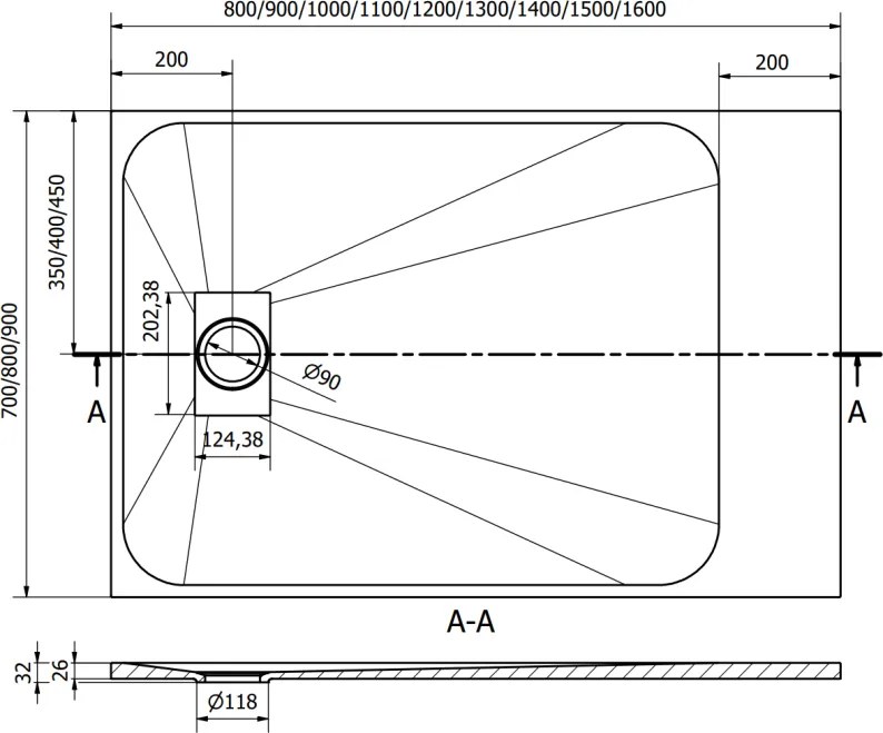 Mexen Hugo, SMC obdélníková sprchová vanička 100 x 90 cm, černá matná, 42709010