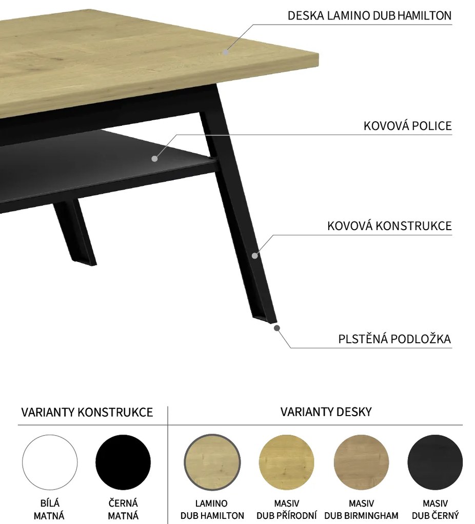 Kovový konferenční stůl C20, dub Hamilton ZVOLTE TYP DŘEVA:: Masiv dub BIRMINGHAM