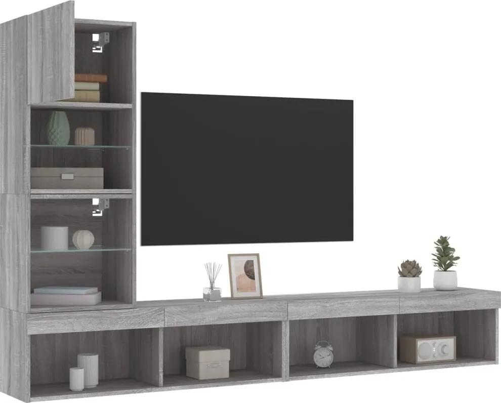 vidaXL 4dílná obývací stěna s LED kompozitní dřevo [3216642] Barva: Betonová šedá