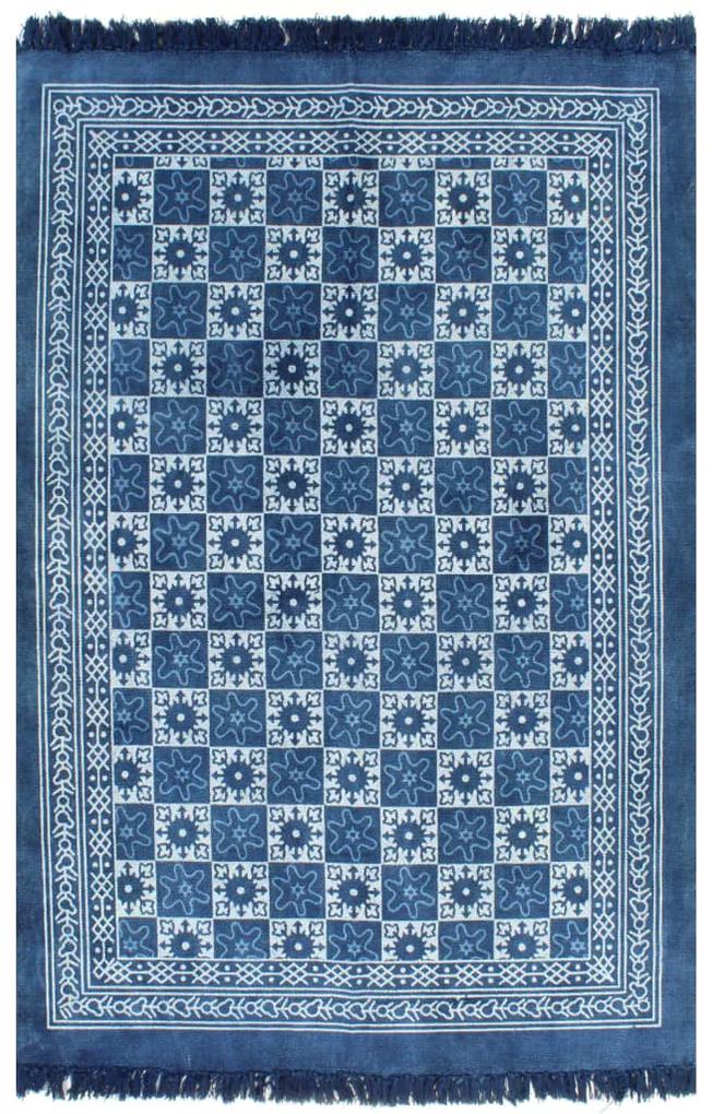 246561 vidaXL Koberec Kilim se vzorem bavlněný 120 x 180 cm modrý