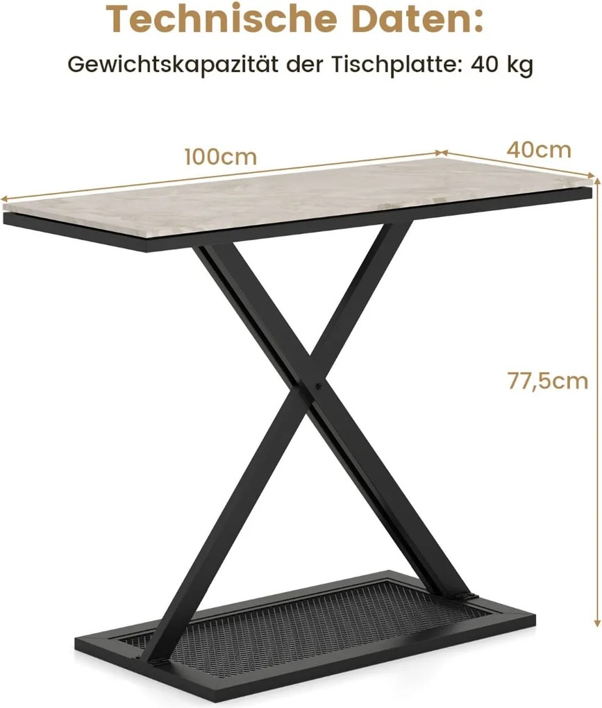 Costway Konzolový stolek s deskou z umělého mramoru s kovovým rámem, černobílý