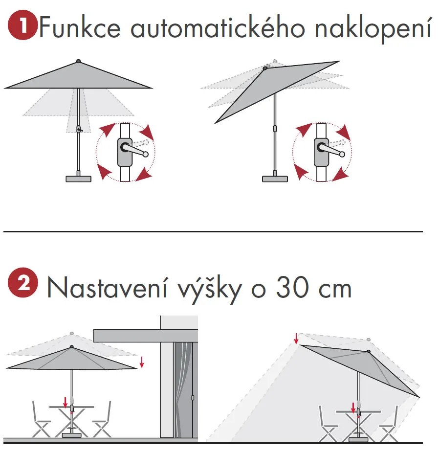 Slunečník DOPPLER Expert Auto Tilt 280 cm nastavitelný terakota