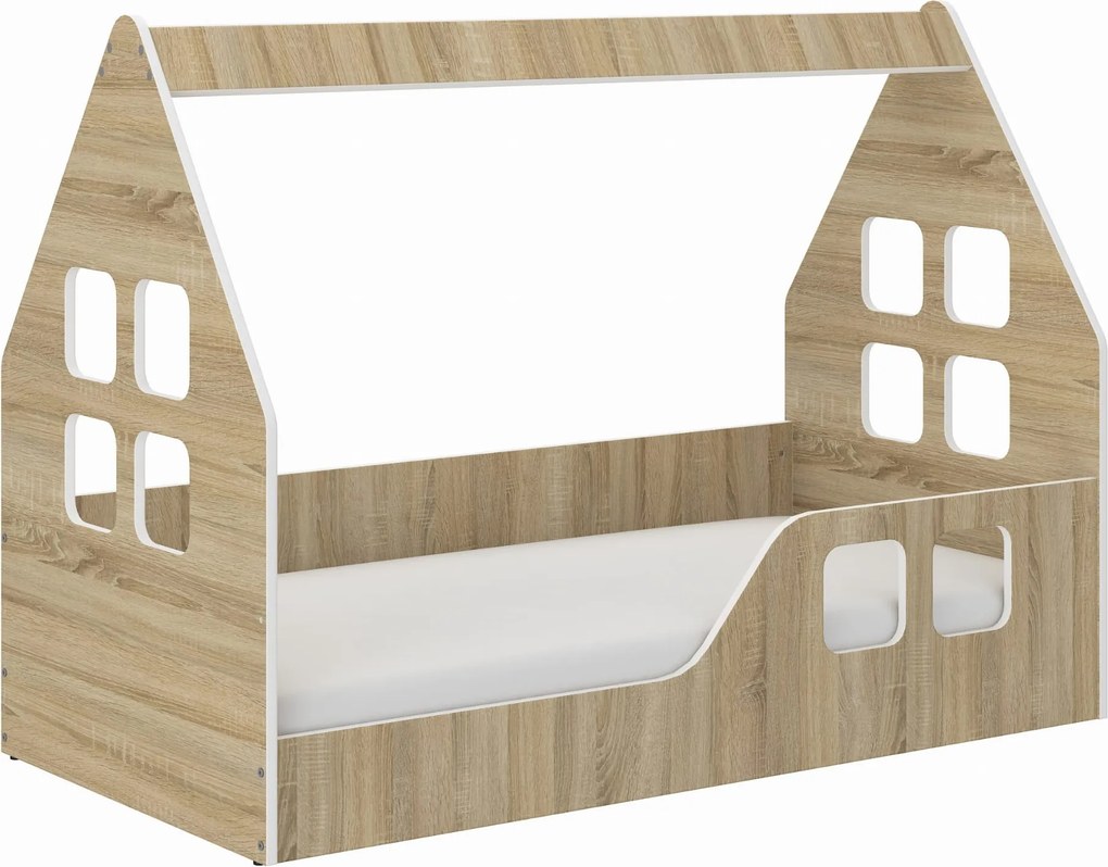 Wooden Toys Dětská postel Nízký DOMEČEK SONOMA 140x70 Montessori (pravá strana)