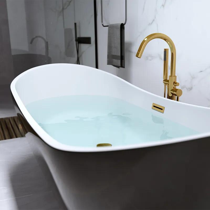 BPS-koupelny Volně stojící akrylátová vana HYD-RIC513A 150x75 bílá/černá, odtokový komplet zlatý