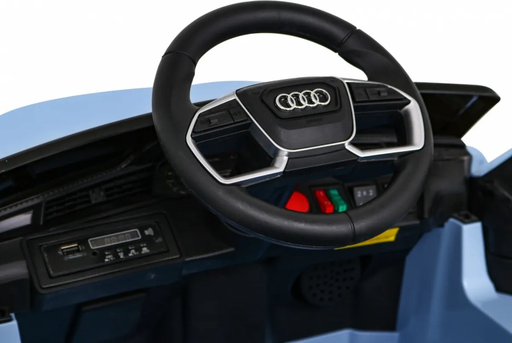 Ramiz Audi E-Tron Sportback pro děti modré + na dálkové ovládání + pohon 4x4 + pomalý start + rádio MP3 + LED