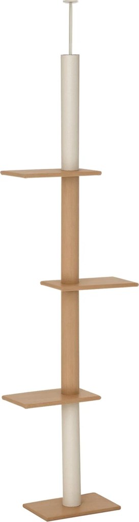 Strom pro kočky PawHut od podlahy ke stropu, nastavitelná výška 228-260 cm, škrabací strom s 3 úrovněmi, hračka pro kočky ve khaki | Aosom