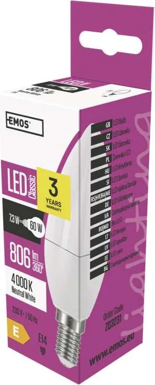 Emos lighting LED žárovka Classic Candle 7,3W E14 neutrální bílá