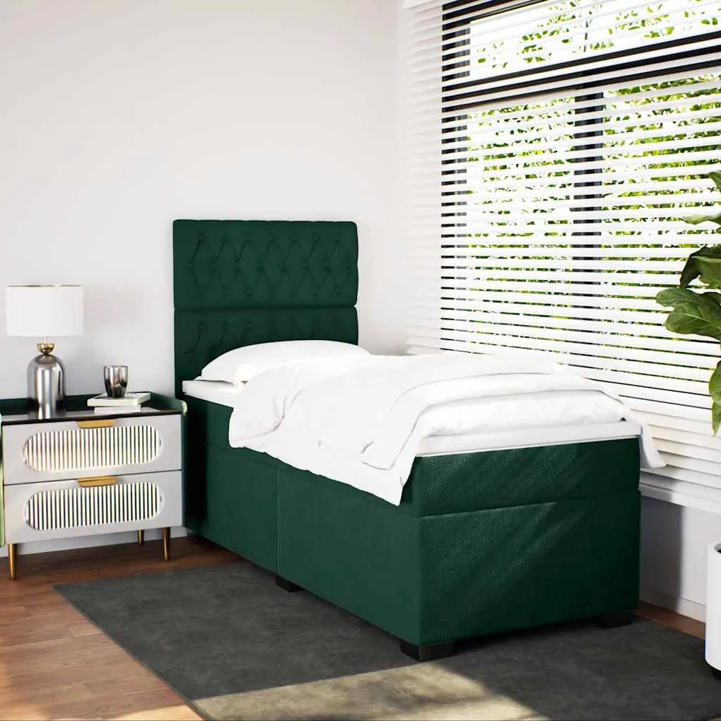 Box spring postel s matrací tmavě zelená 90x200 cm samet 3293119