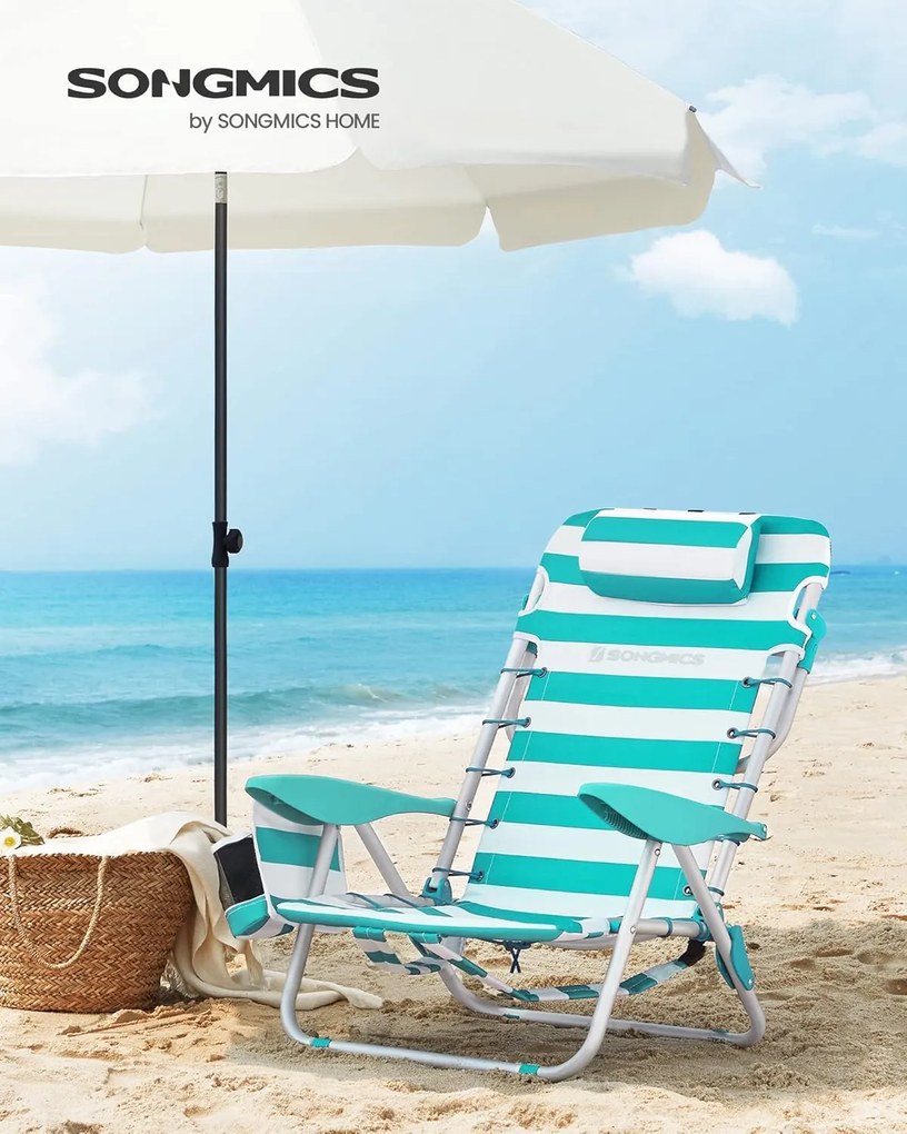 Zahradní křeslo, skládací kempingové křeslo, přenosné venkovní křeslo, s nastavitelnou opěrkou, zelené a bílé
