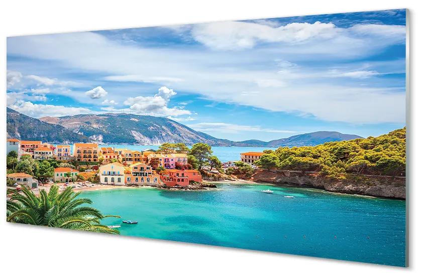 akrylový obraz Řecko mořská pobřeží hory 140x70 cm