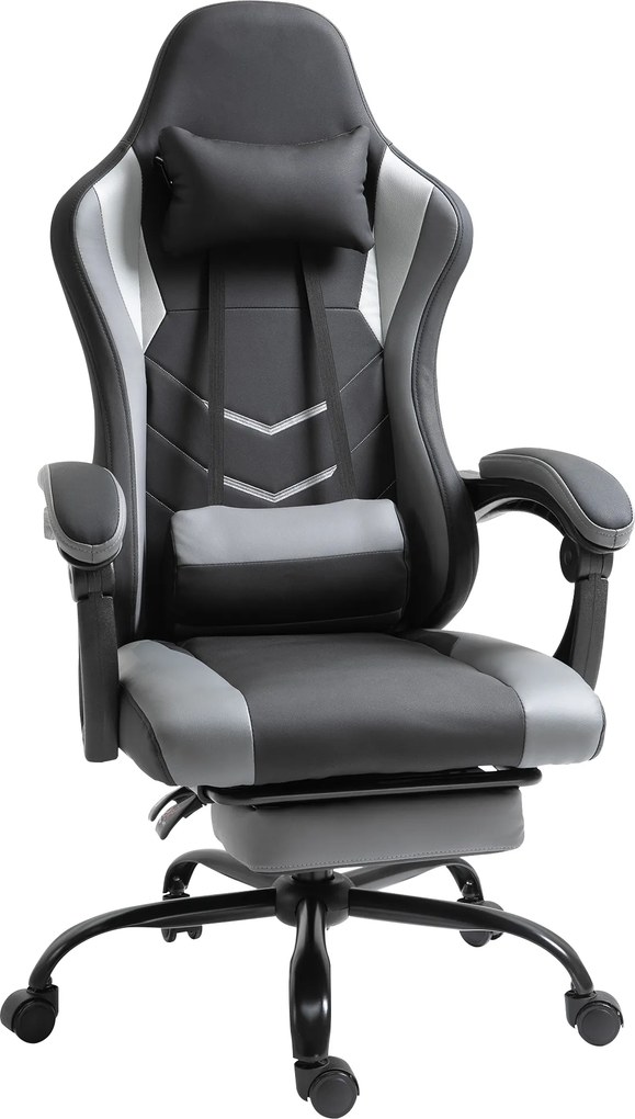 Herní křeslo Vinsetto, výškově nastavitelné, s opěrkou hlavy a bederním polštářem, ergonomické, do 120 kg, s podnožkami, černé | Aosom.de