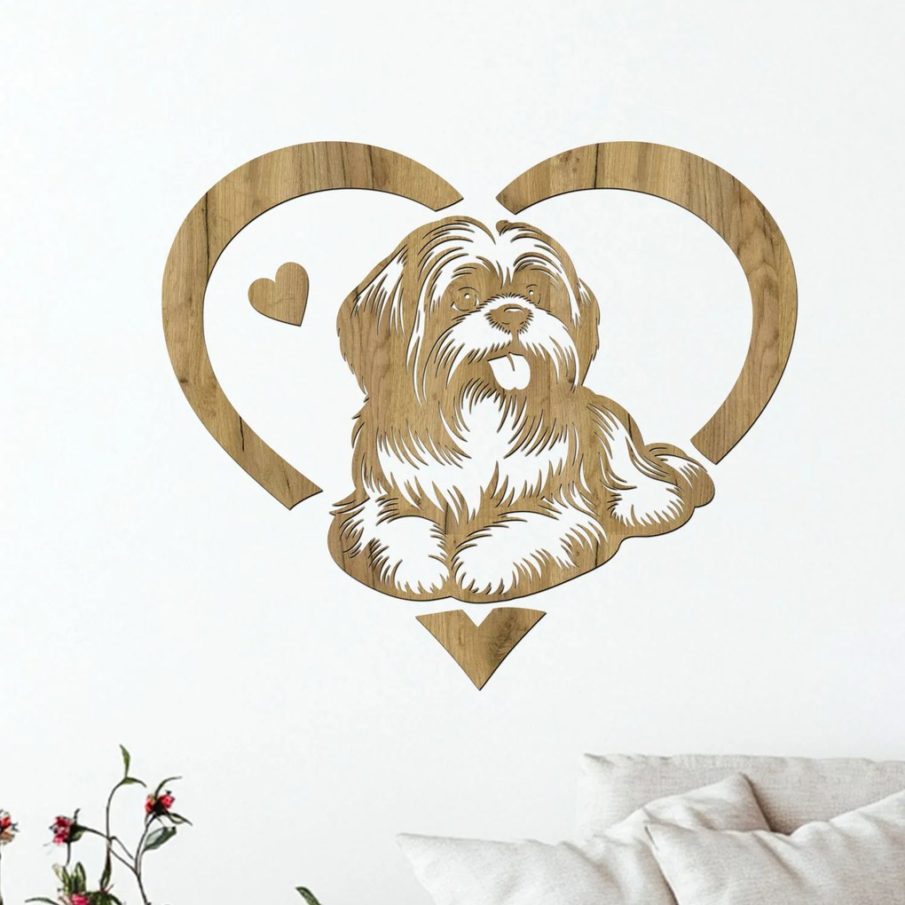 dřevo života Dřevěný obraz ležícího SHIH TZU v srdci Zvolte rozměr (cm): 60x52, Zvolte barvu dekoru: Wenge