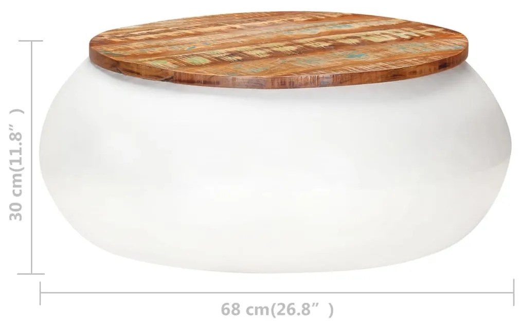 Konferenční stolek bílý 68x68x30 cm masivní recyklované dřevo - Default Title
