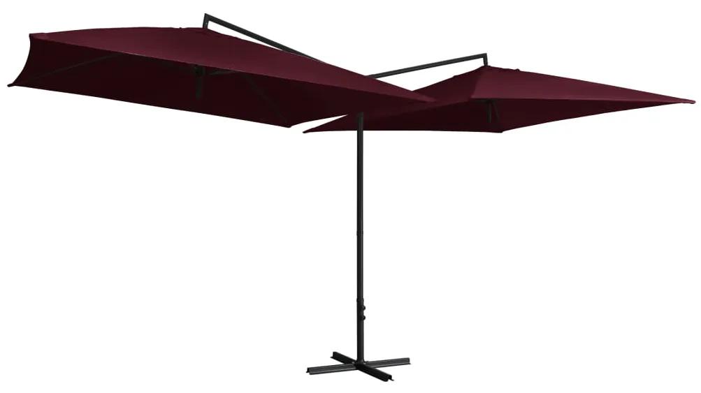 vidaXL Dvojitý slunečník s ocelovou tyčí 250 x 250 cm vínový