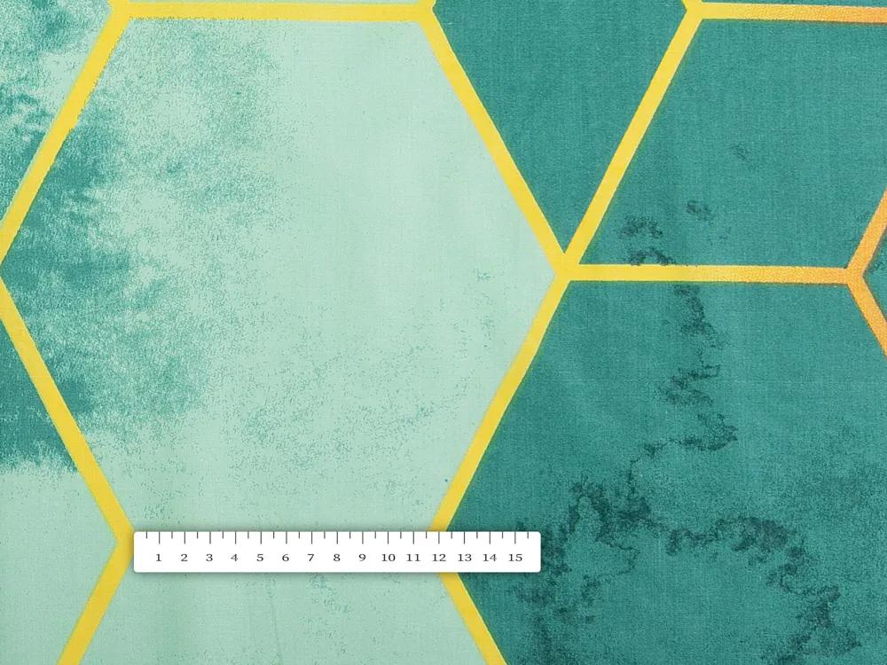 Biante Bavlněný závěs Sandra SA-431 Hexagony na zeleném 150x220 cm